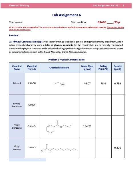 Chemical Thinking Lab Assignment 6 v1.0 1 Lab | Chegg.com