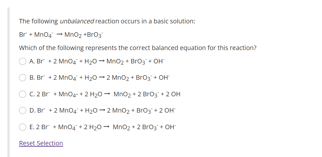Solved The following unbalanced reaction occurs in a basic | Chegg.com