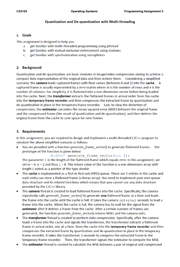 CS3103 Operating Systems Programming Assignment 3 | Chegg.com