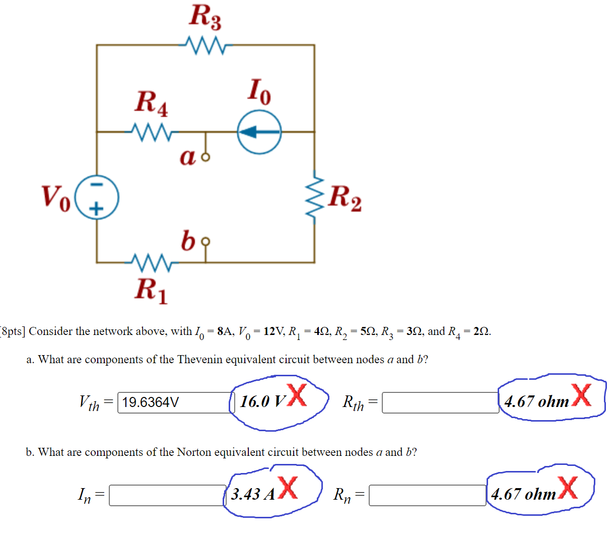 Solved 8pts] Consider the network above, with | Chegg.com