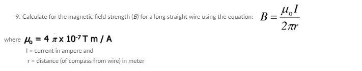 Solved 9. Calculate for the magnetic field strength (B) for | Chegg.com