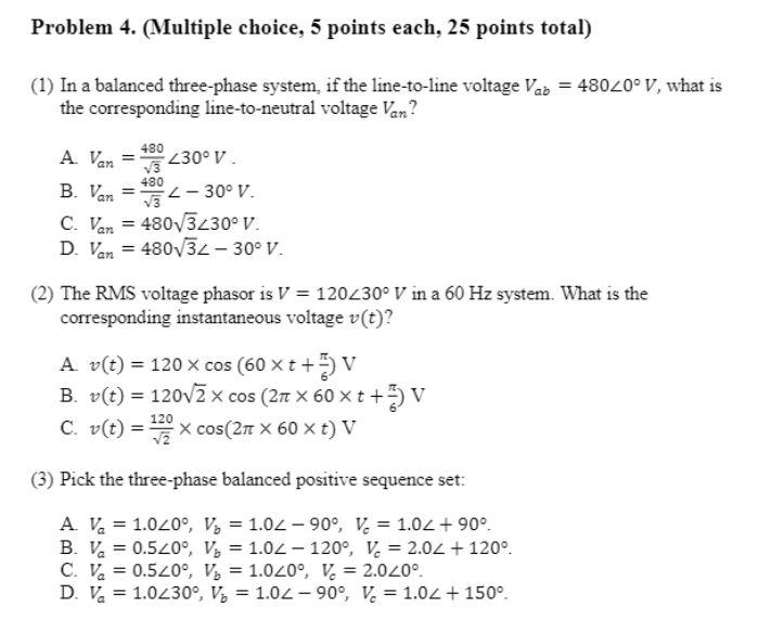Solved Problem 4. (Multiple choice, 5 points each, 25 points | Chegg.com