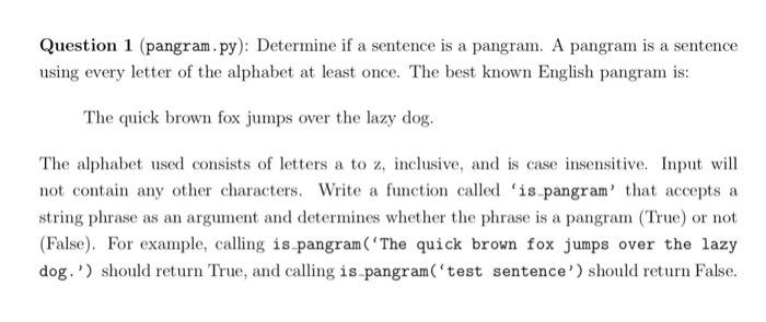 Solved Question 1 Pangrampy Determine If A Sentence Is A