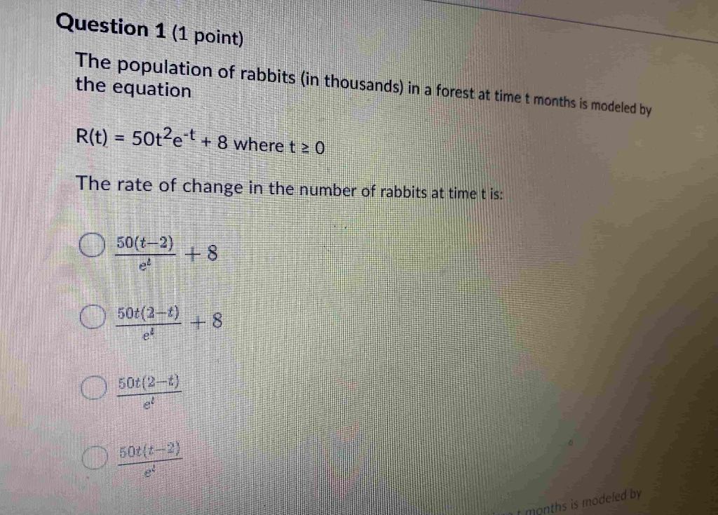 Solved Question 1 (1 point) The population of rabbits (in | Chegg.com