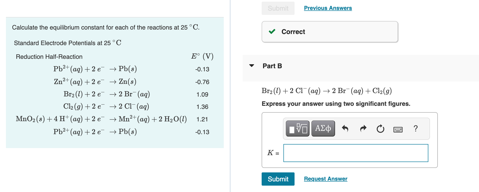 Solved Calculate the equilibrium constant for each of the | Chegg.com