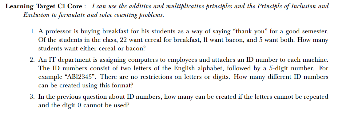 Solved arning Target C1 Core : I can use the additive and | Chegg.com