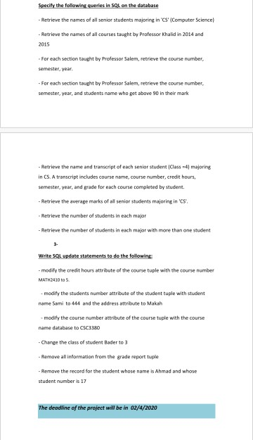 Solved Project #5:University Database Students Class Major | Chegg.com