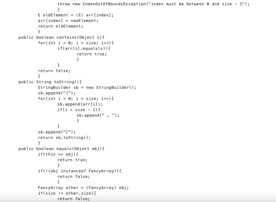 Solved Add the following two methods to the FancyArray | Chegg.com
