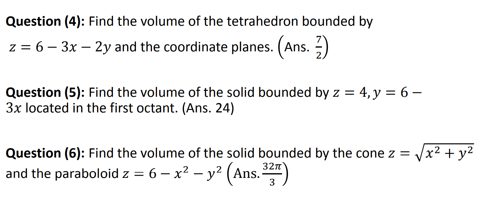 Solved Question (4): Find the volume of the tetrahedron | Chegg.com