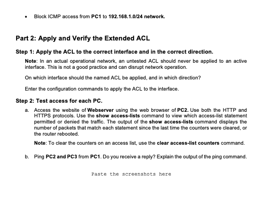 Solved R1 Configure Extended IPv4 ACLs Web Server Fa Op PC2 | Chegg.com