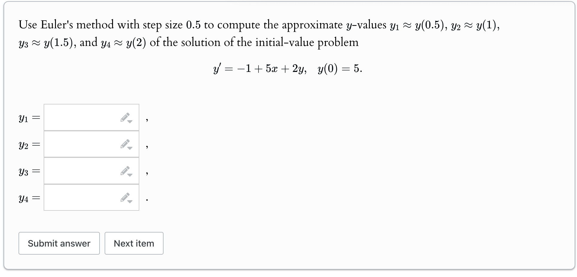 Solved Use Euler's method with step size 0.5 ﻿to compute the | Chegg.com