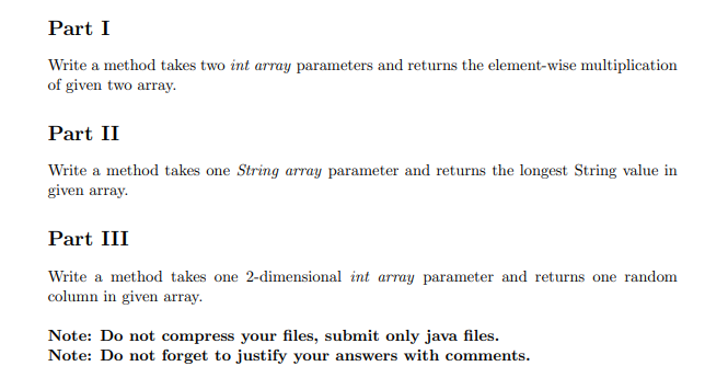 Solved Part I Write a method takes two int array parameters | Chegg.com