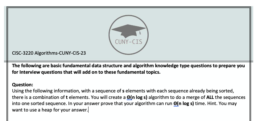 Solved CUNY-CIS CISC-3220 Algorithms-CUNY-CIS-23 The | Chegg.com