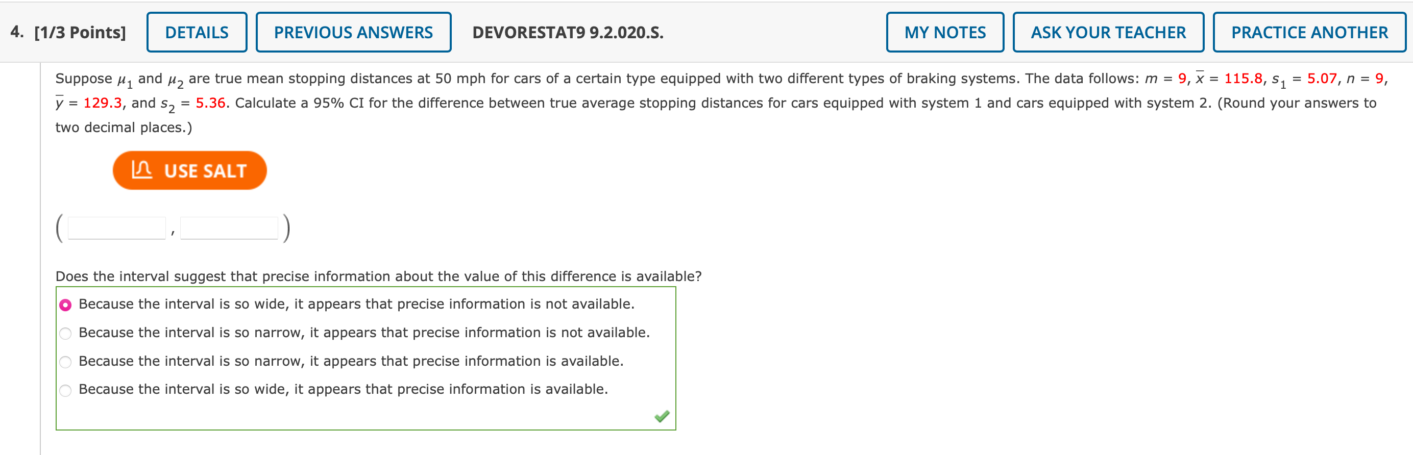 Solved 4. [1/3 Points] DETAILS PREVIOUS ANSWERS DEVORESTAT9 | Chegg.com