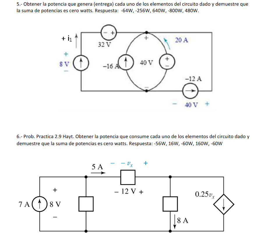 Solved 5.- ﻿Obtener la potencia que genera (entrega) ﻿cada | Chegg.com