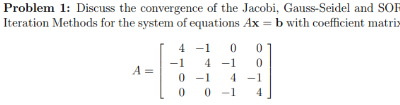 Solved Problem 1: Discuss the convergence of the Jacobi, | Chegg.com