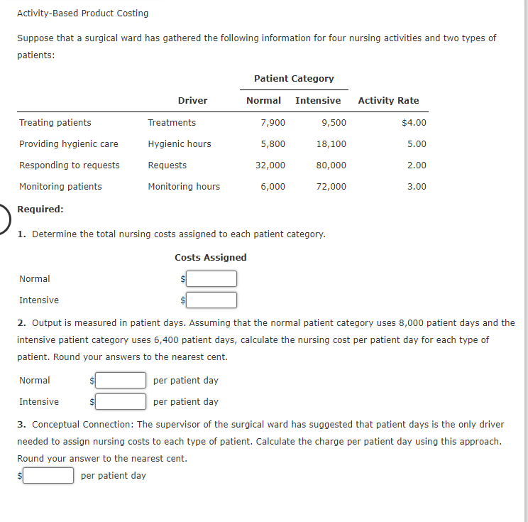 Solved Activity-Based Product Costing Suppose that a | Chegg.com