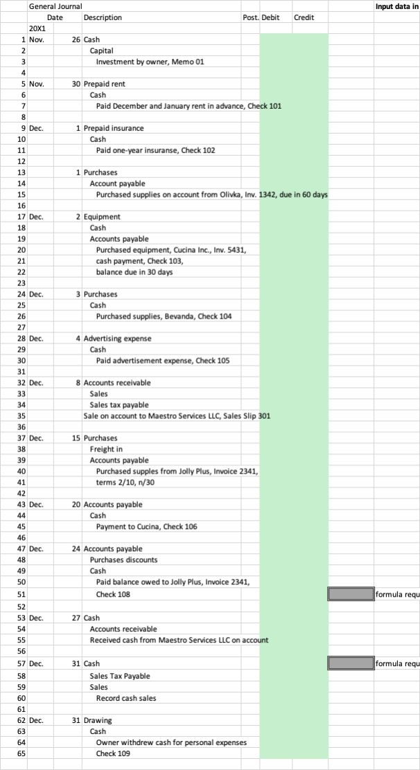 Input data in correct place highlighted in Green Nov. | Chegg.com