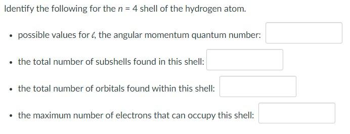 Solved Identify the following for the n = 4 shell of the | Chegg.com