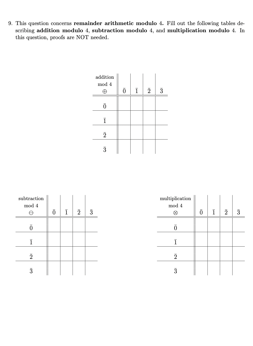 Solved 9. This question concerns remainder arithmetic modulo | Chegg.com