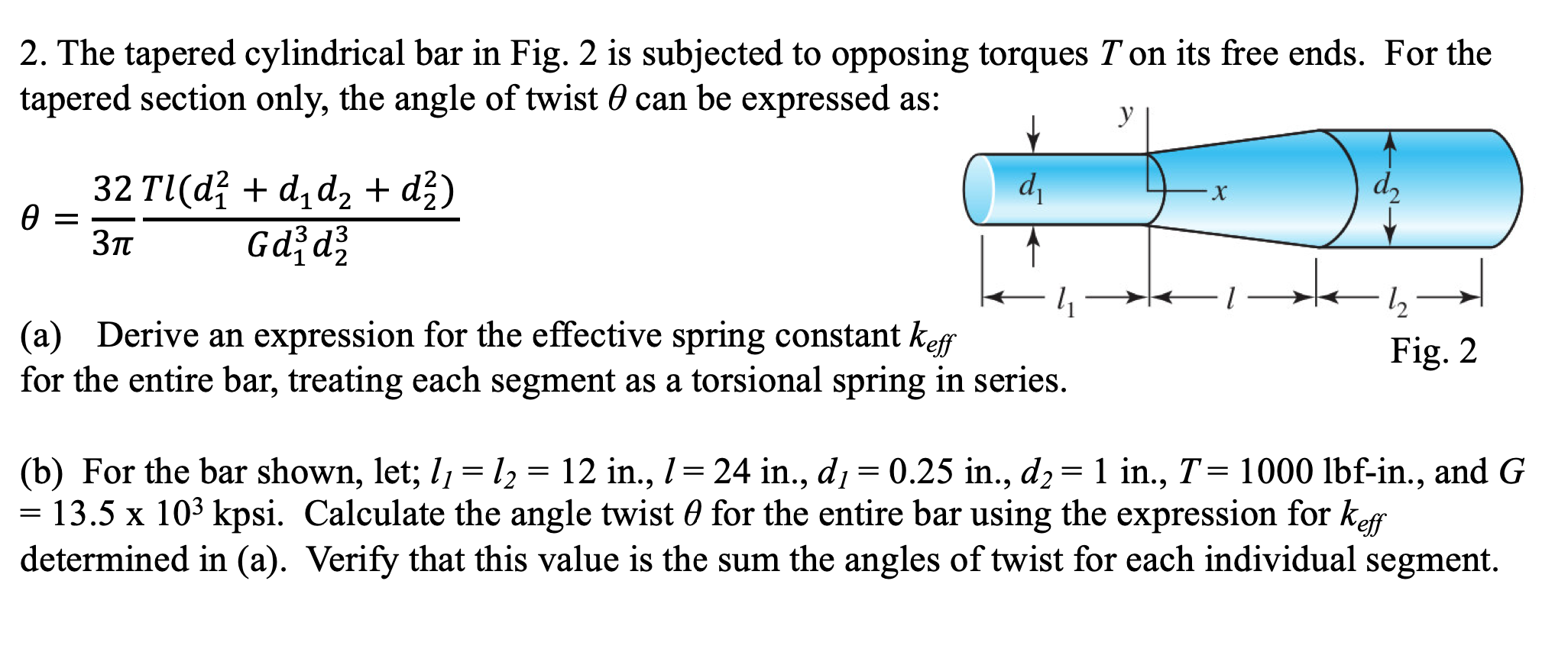 Solved 2. The tapered cylindrical bar in Fig. 2 is subjected | Chegg.com