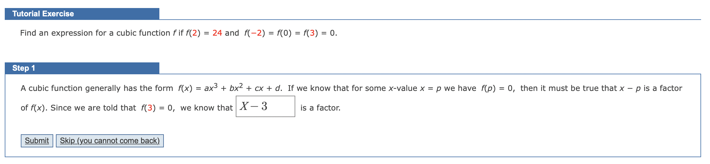 Solved Find an expression for a cubic function f if f(2)=24 | Chegg.com