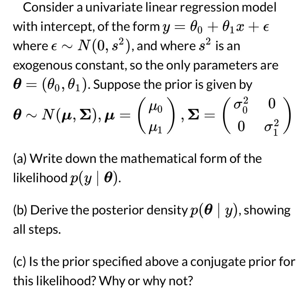 Consider a univariate linear regression model with | Chegg.com