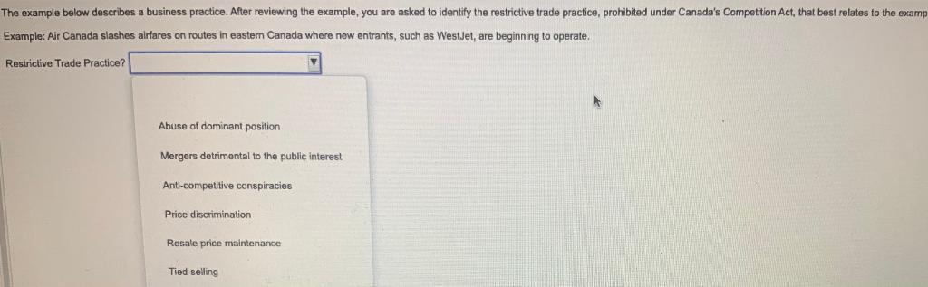 Solved The example below describes a business practice. | Chegg.com
