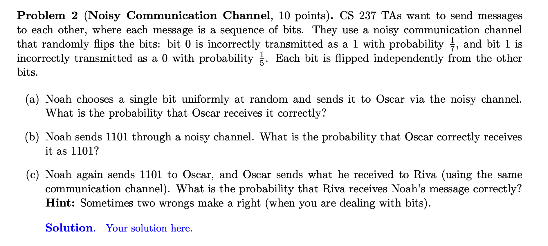 Solved Problem 2 (Noisy Communication Channel, 10 ﻿points). | Chegg.com