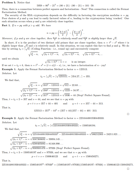 Solved Problem 5. Notice that 5959 = 802 − 212 = (80 + 21) · | Chegg.com