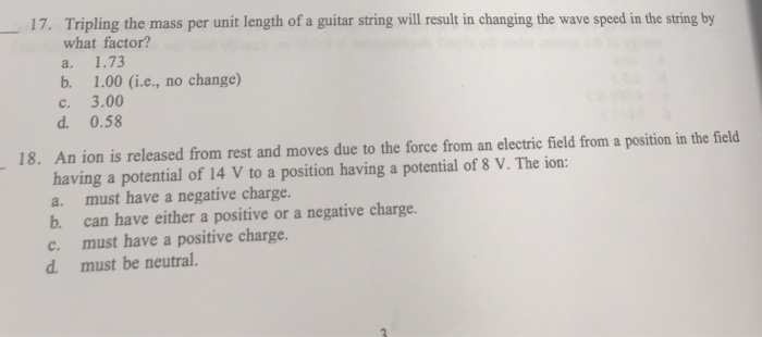 Solved 17. Tripling the mass per unit length of a guitar | Chegg.com