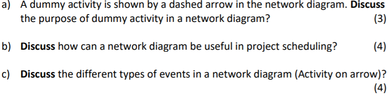 Solved a) A dummy activity is shown by a dashed arrow in the | Chegg.com