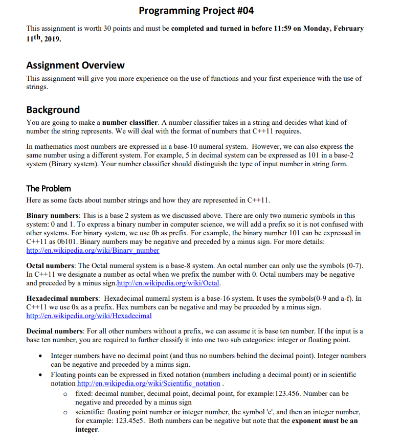 Solved Programming Project #04 This assignment is worth 30 | Chegg.com