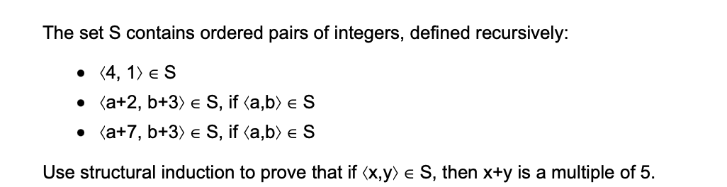 Solved The set S contains ordered pairs of integers, defined | Chegg.com