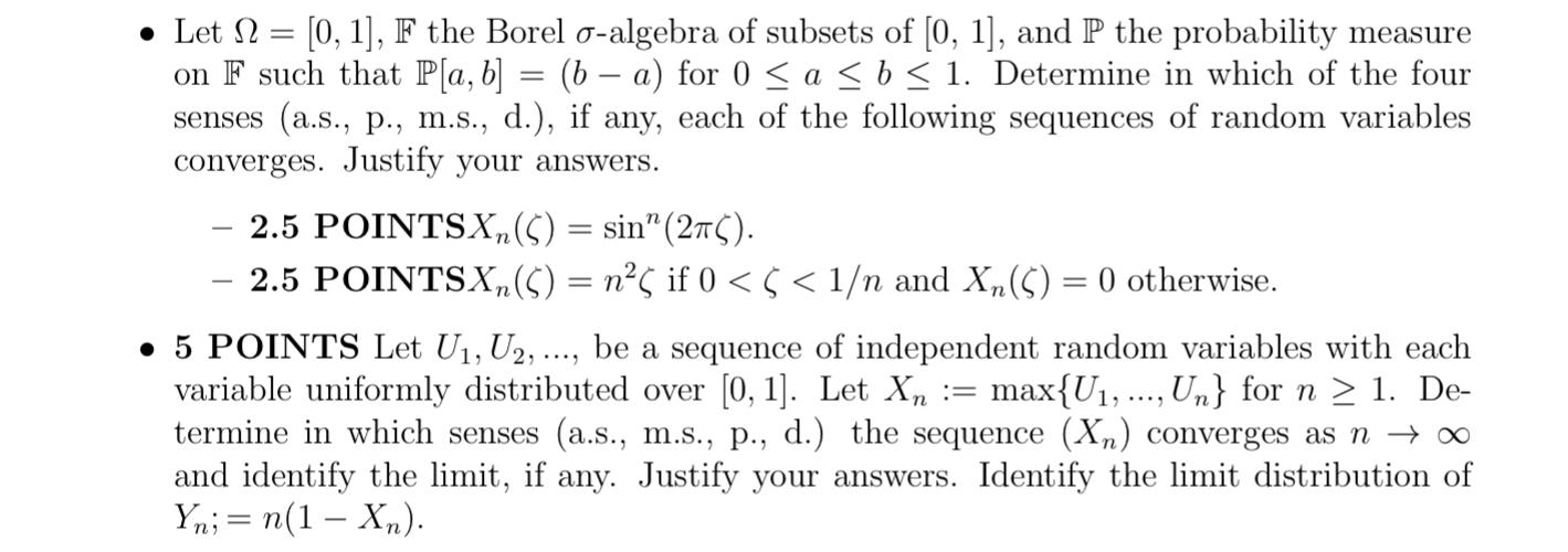 Let N = [0, 1], F the Borel o-algebra of subsets | Chegg.com