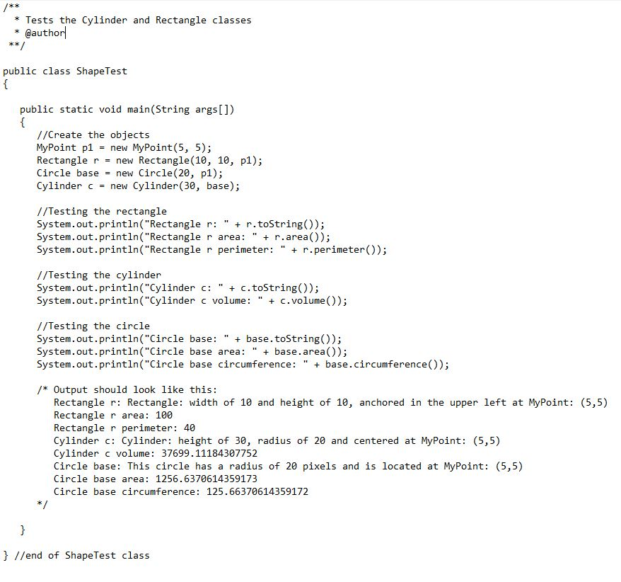 Solved While using the MyPoint and Circle classes that were | Chegg.com