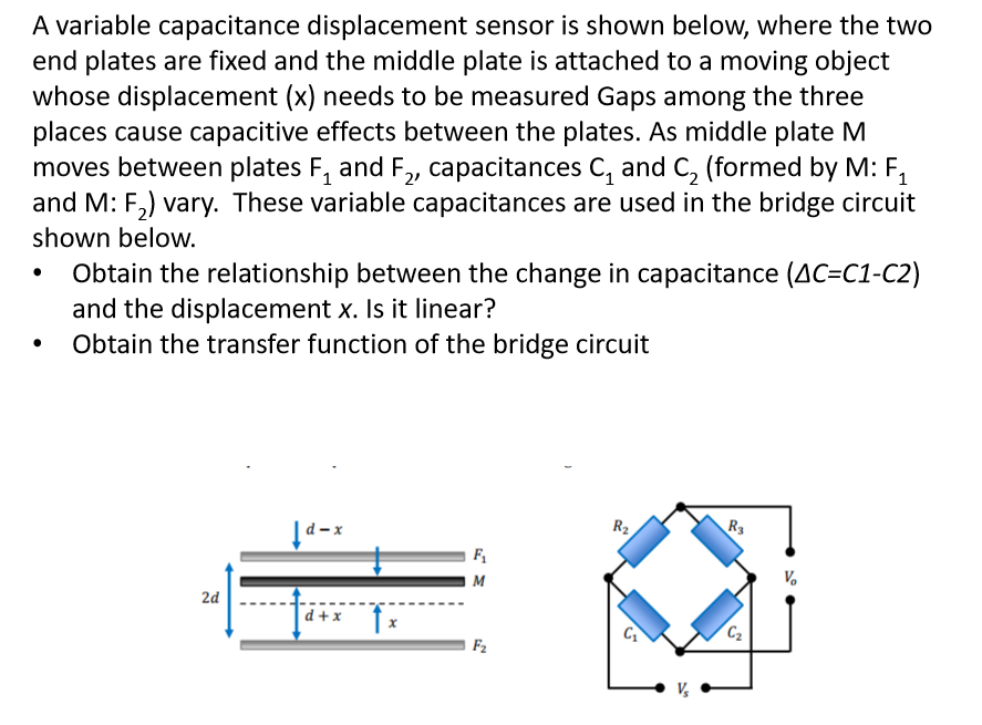 Solved A variable capacitance displacement sensor is shown | Chegg.com