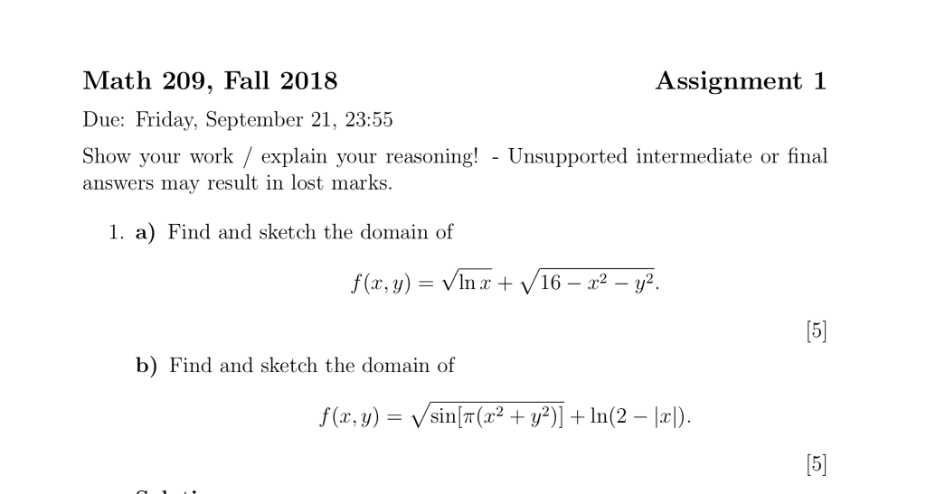 Solved Math 209, Fall 2018 Due: Friday, September 21, 23:55 | Chegg.com