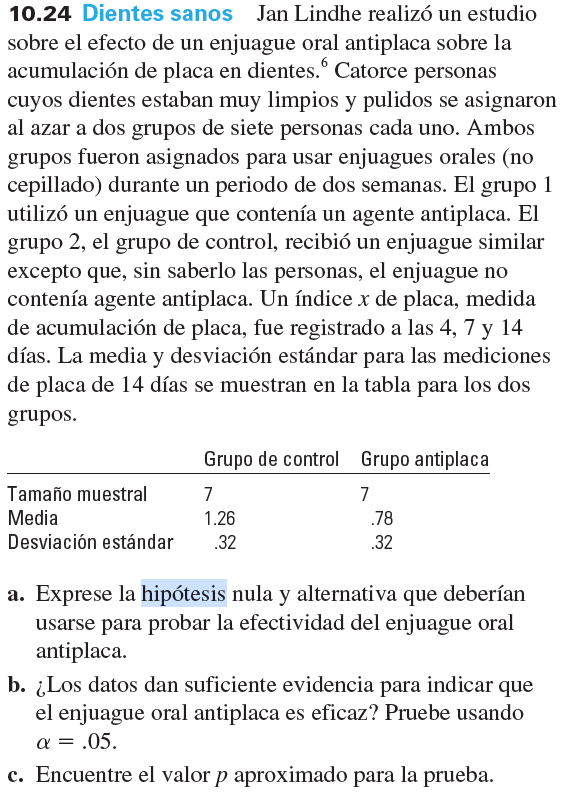 Solved 10.24 Dientes sanos Jan Lindhe realizó un estudio | Chegg.com