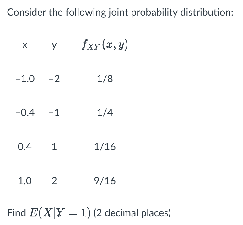 Solved Consider the following joint probability | Chegg.com