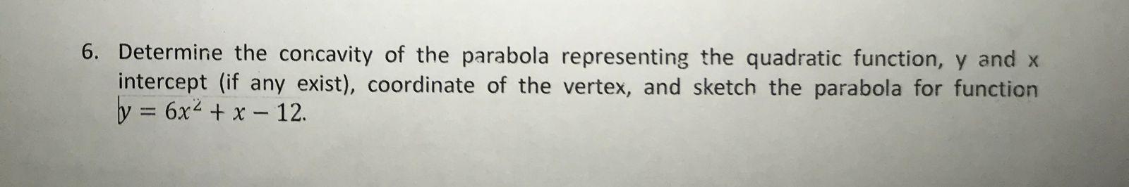 Determine the concavity of the parabola representing | Chegg.com