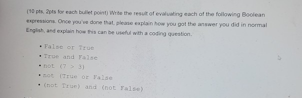Solved (10 pts, 2pts for each bullet point) Write the result | Chegg.com