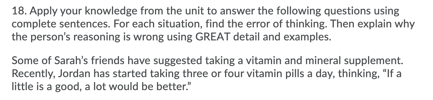 Solved 18. Apply your knowledge from the unit to answer the | Chegg.com