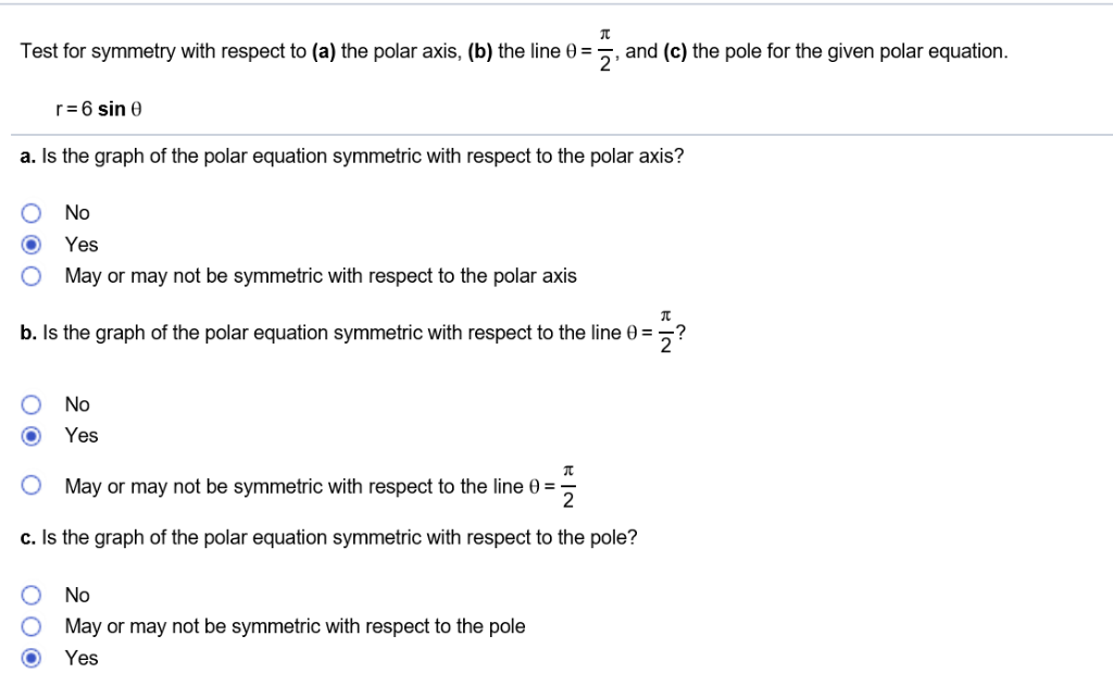 Solved Test for symmetry with respect to (a) the polar axis, | Chegg.com