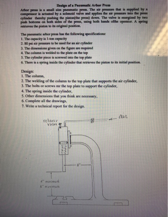 Have to design a pneumatic arbor press, with all | Chegg.com