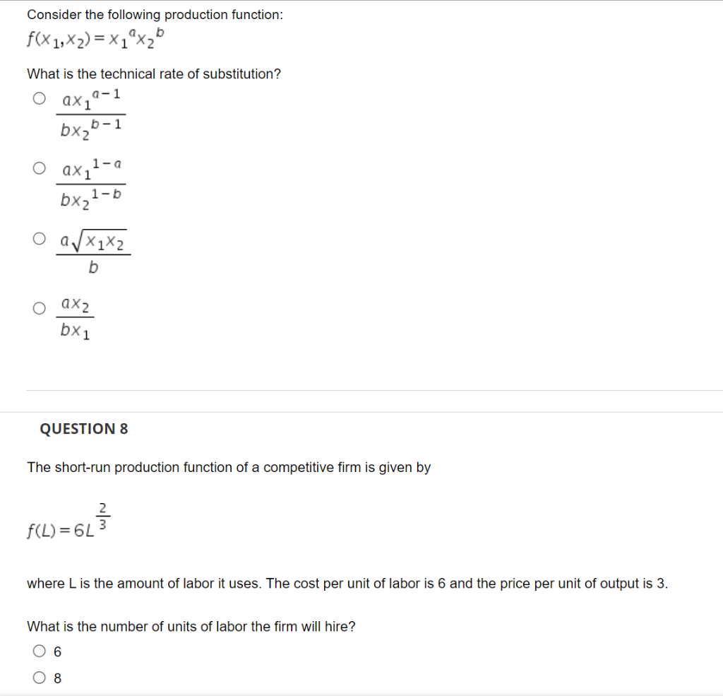 Solved Consider the following production function: f(x1,x2) | Chegg.com