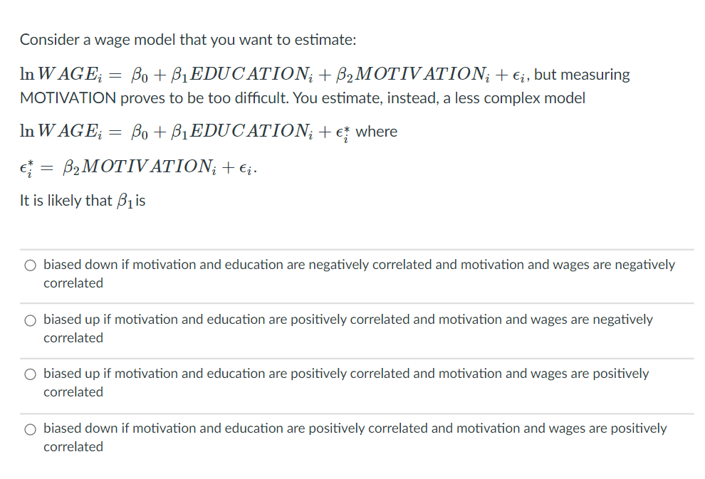 Solved Consider a wage model that you want to estimate: In | Chegg.com