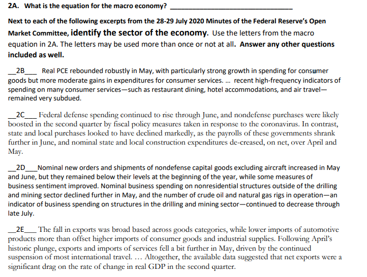 Solved 2A. What is the equation for the macro economy? Next | Chegg.com