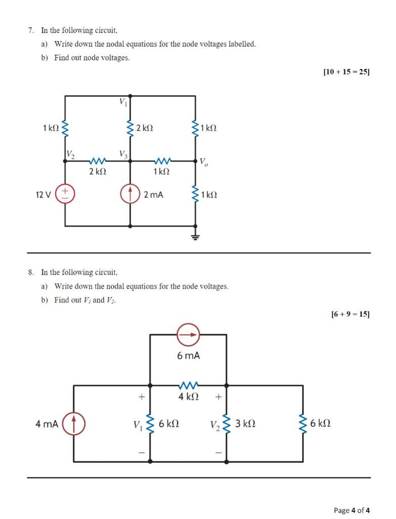 Solved 7. In the following circuit, a) Write down the nodal | Chegg.com
