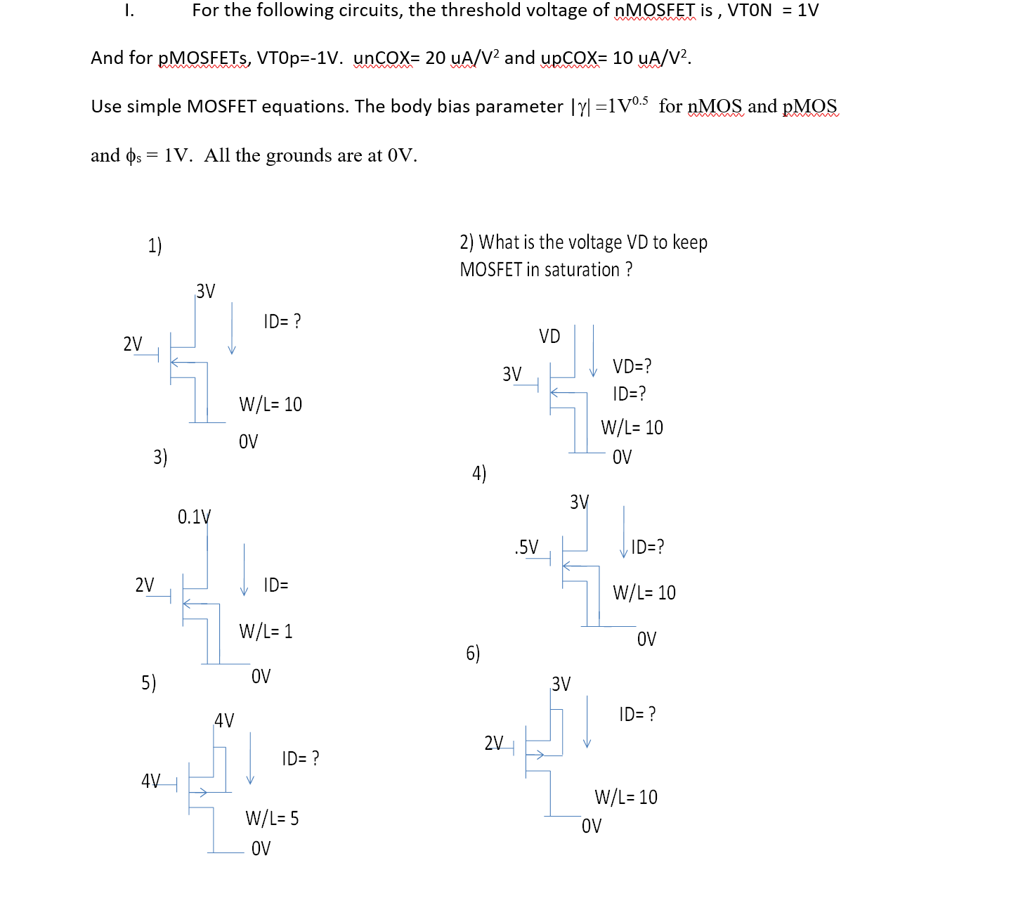 I. For the following circuits, the threshold voltage | Chegg.com